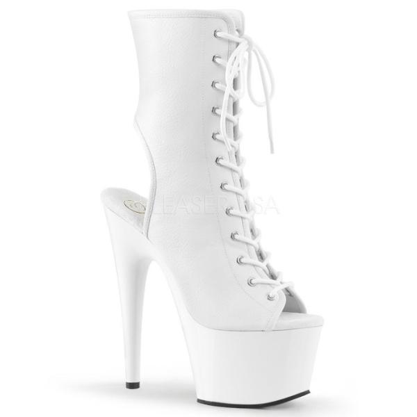 ショートブーツ ブーティ 厚底 Pleaser プリーザー 18 cm ヒール アンクルブーツ ブーツサンダル ブーティサンダル オープントゥ オープンヒール 白 ホワイト つや消し レースアップ サイドジッパー 大きいサイズ 靴 レディー...