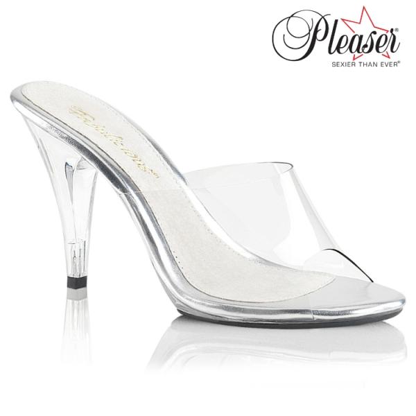 クリア ヒール ミュール サンダル Pleaser プリーザー 10 cm ヒール ハイヒール レディース メンズ 大きいサイズ 小さいサイズ オープントゥ コーンヒール キャバサンダル 女装 結婚式 パーティー ドレス 二次会 春 夏 秋...