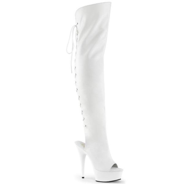 ニーハイブーツ サイハイブーツ 厚底 Pleaser プリーザー 15 cm ヒール ブーツサンダル オーバーニーブーツ オープントゥ オープンヒール ホワイト 白 つや消し 大きいサイズ 靴 セクシー ステージ コスプレ 衣装 レディース...