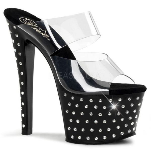 Pleaser プリーザー ヒール キャバ ミュール サンダル 厚底 18 cm ヒール 透明 クリア 黒 ブラック 女性 男性 用 ハイヒール 大きいサイズ 小さいサイズ ピンヒール オープントゥ 女装 ステージ 衣装 レディース メンズ...