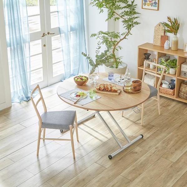 天板が円形にひろがり、多彩なシーンで活躍！大きさ・高さが自在に変化するテーブルは、個人の趣味から家族での団らん、普段の食事からお客様が集まるホームパーティーまで。あらゆる時と場面にフィットする優れものです。・天板は両側が開く構造になっており...