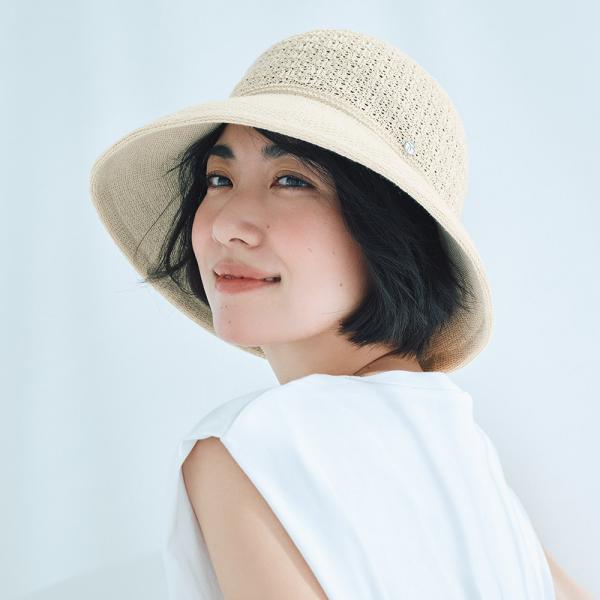 Les Belles Modes/ベル・モード コットン混レースの遮光クローシュ ニット帽 キャスケット  ディノス ディノス dinos 人気 おしゃれ頭部分は風が抜けるレース編みでムレにくいデザイン。つば部分は熱やUVをカットするよう内...
