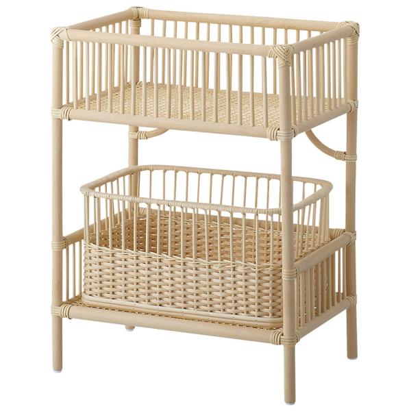 籐のランドリーラック レギュラー2段（脱衣カゴ1個付き） 洗濯用品 物干し 洗濯機ラック ランドリーラック ディノス dinos 人気 おしゃれ無塗装・無着色なので使うほどに美しく変化します山形県のツルヤ商店が手掛けるラタン製品は天然素材を...