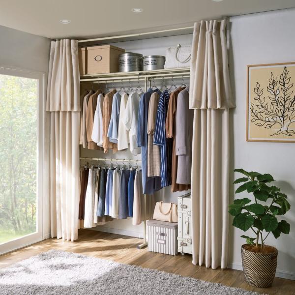 組立の労力を削減した頑丈突っ張りハンガー 幅固定タイプ（120cm） カーテンなし 衣類収納 クローゼットハンガー カバー ディノス dinos 人気 おしゃれ組み立てやすくて、大容量の壁面収納クローゼットハンガーです【ポイント 1】ネジの...