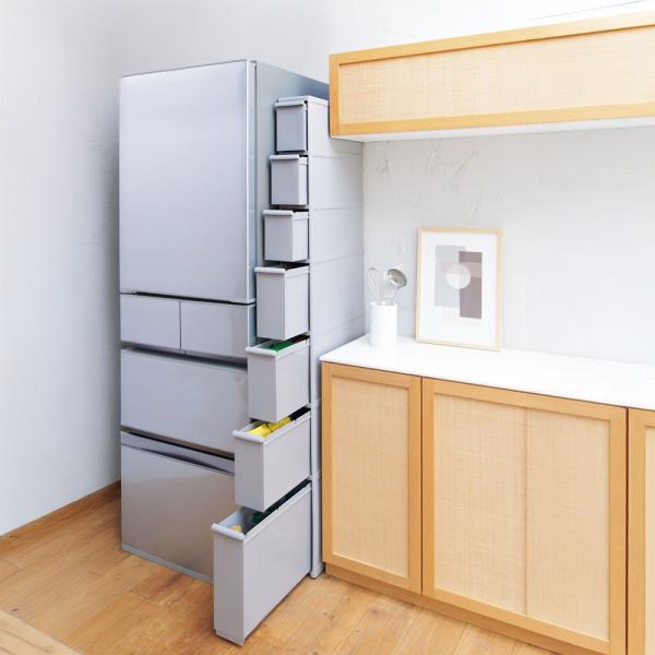 インテリアに調和する多段スリム収納 ハイタイプ 7段・高さ170.7cm 幅14cm 小物収納 フリーボックス 収納ボックス ディノス dinos 人気 おしゃれトレンドのニュアンスカラーをキッチン収納にも♪●「スタイリッシュな家電を揃えて...