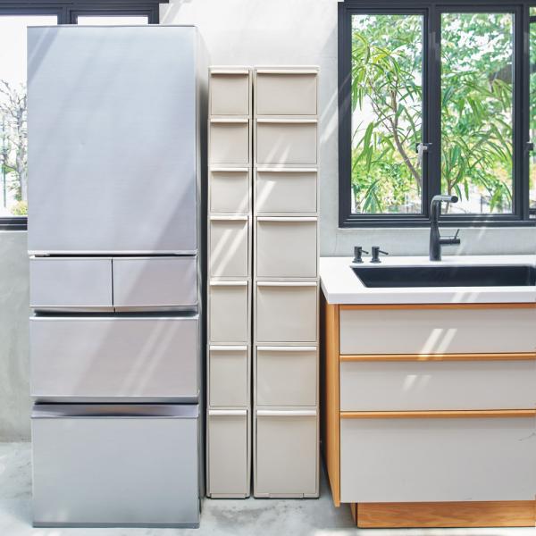 インテリアに調和する多段スリム収納 ハイタイプ 7段・高さ170.7cm 幅25.5cm 小物収納 フリーボックス 収納ボックス ディノス dinos 人気 おしゃれトレンドのニュアンスカラーをキッチン収納にも♪●「スタイリッシュな家電を揃...