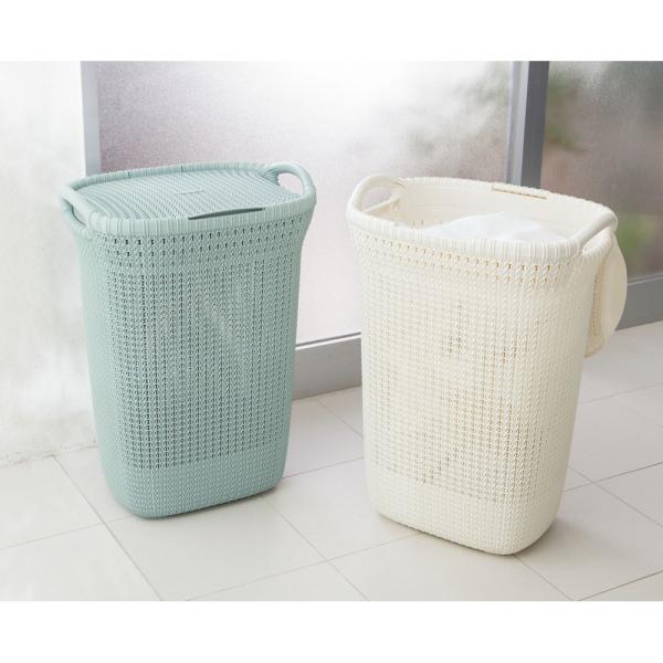 CURVER/カーバー ニット調ランドリーバスケット フタ付き縦型 トイレ 洗面所 ランドリー収納 ランドリー 洗濯かご ディノス dinos 人気 おしゃれまるで本物のニットのよう！ぬくもりを感じる、繊細なバスケット。本物のニットのような...