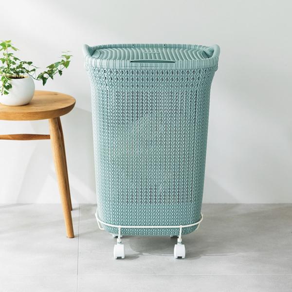 カーバーニット調ランドリーバスケット ランドリーワゴン＋バスケットセット ワゴン＋フタ付き縦型 トイレ 洗面所 ランドリー収納 ランドリー 洗濯かご ディノス dinos 人気 おしゃれメーカーシリーズ累計販売数約10万台※1を突破！湿気の...