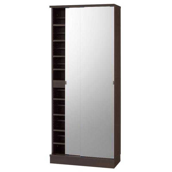 効率収納できる段違い棚シェルフ ［本体 ミラー扉タイプ 引き戸 幅75.5cm］ 奥行36cm 高さ180cm 本棚 ラック シェルフ 突っ張り収納 ディノス dinos 人気 おしゃれ〜収納力＋機能性の融合〜◆大量収納が可能な壁面収納。◆...