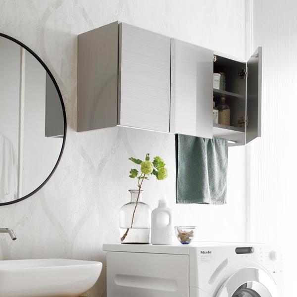 Jerid/ジェリド ハンガーバー付き吊り戸棚 幅89cm 洗濯用品 物干し 洗濯機ラック ランドリーラック ディノス dinos 人気 おしゃれつややかで高級感溢れる吊り戸棚で圧迫感なく、快適なランドリー収納を●水回りでのご使用を考えて水...