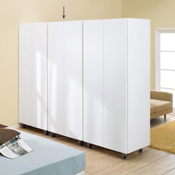 移動式間仕切りクローゼットワードローブ 板扉タイプ・ハンガー2段 リビング収納 パーテーション 間仕切り ディノス dinos 人気 おしゃれリビングやダイニングを間仕切りながら収納できるワードローブ●板扉タイプはお部屋をすっきり見せること...