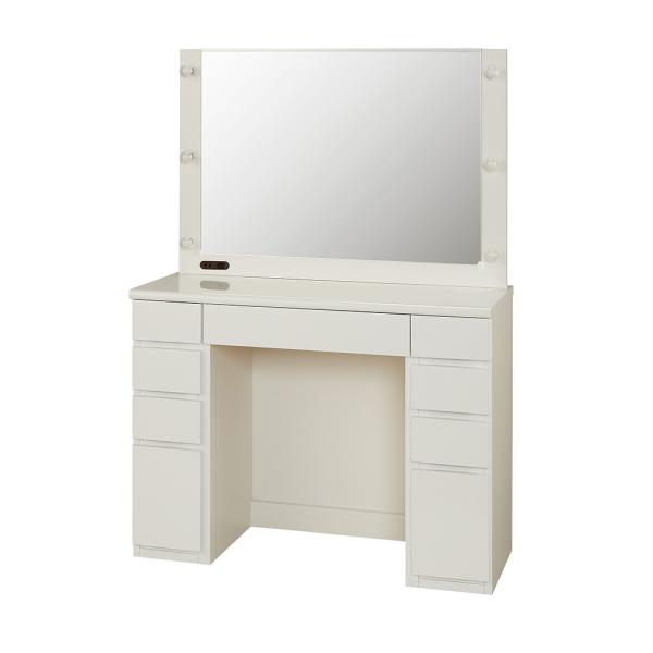 NEWモデル‐LEDライト付きドレッサーシリーズ ドレッサー 幅99cm 小物収納 フリーボックス ドレッサー 化粧台 鏡台 ディノス dinos 人気 おしゃれ写真左からチェスト幅45cm、ドレッサー幅99cm、チェスト幅45cm　※クリ...