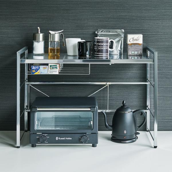 調理家電が置ける頑丈ステンレス伸縮天板ラック 1段タイプ キッチン用品収納 冷蔵庫周り収納 ディノス dinos 人気 おしゃれシンクの周りや調理台のちょっとしたスペースを有効活用！天板耐荷重が20kgもある頑丈ラック。調理中に使用する調味...