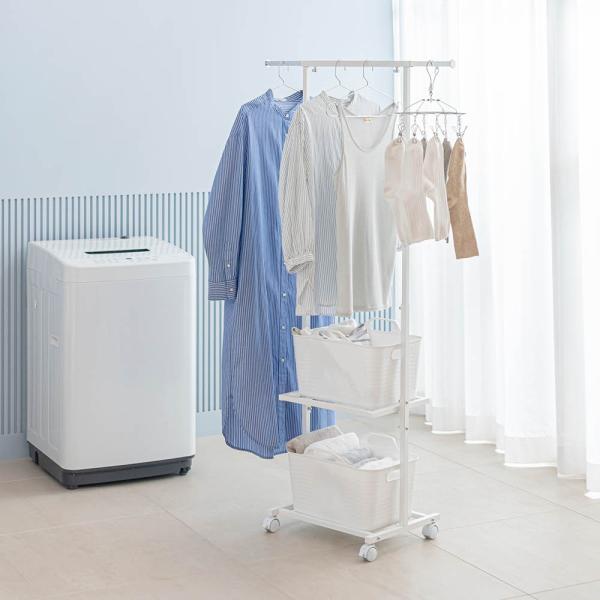 ちょい干しできるランドリーワゴン（バスケット2個付き） 洗濯用品 物干し 室内 屋外 洗濯物干し台 ディノス dinos 人気 おしゃれ省スペースに置けて“ちょい干し”もできる、ディノスオリジナルのランドリーワゴンランドリーワゴンと“ちょい...
