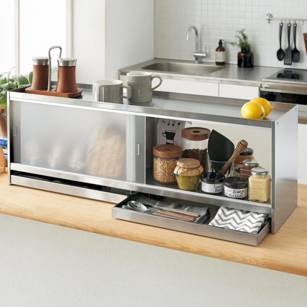 ステンレス製カウンター上収納 幅90奥行24cm 引き出し付き キッチン収納 キッチンカウンター上収納 ディノス dinos 人気 おしゃれキッチンカウンターの上に収納を増やせます●カウンターの上やシンク上で使えるスタイリッシュなデザインの...