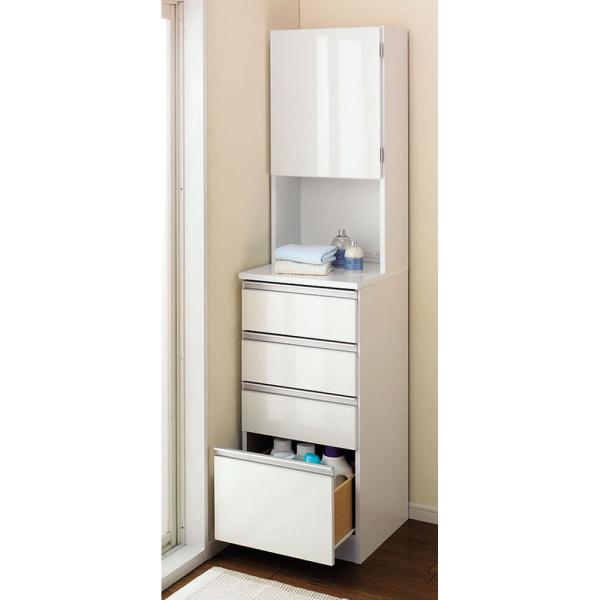 水回りでも安心の光沢洗面所チェスト 扉付きハイタイプ・幅44.5cm トイレ 洗面所 ランドリー収納 洗面所収納 隙間収納 ディノス dinos 人気 おしゃれ水回りでの使いやすさとコンセント付きが便利な洗面所チェスト●清潔感のある光沢ホワ...
