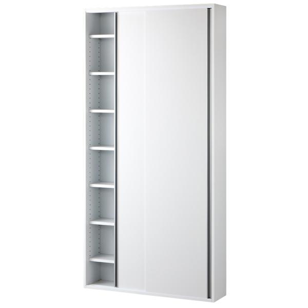 光沢仕様 引き戸壁面収納本棚 幅90奥行21高さ180cm 本棚 ラック シェルフ CD DVDラック ディノス dinos 人気 おしゃれ扉の光沢が美しい、壁に溶け込むシンプルスライド扉収納庫◆文庫や新書、CD・DVDなど、どんどん増え続...