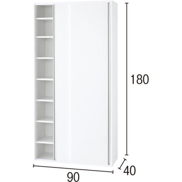 光沢仕様 引き戸壁面収納本棚 幅90奥行40高さ180cm 本棚 ラック シェルフ CD DVDラック ディノス dinos 人気 おしゃれ扉の光沢が美しい、壁に溶け込むシンプルスライド扉収納庫◆文庫や新書、CD・DVDなど、どんどん増え続...