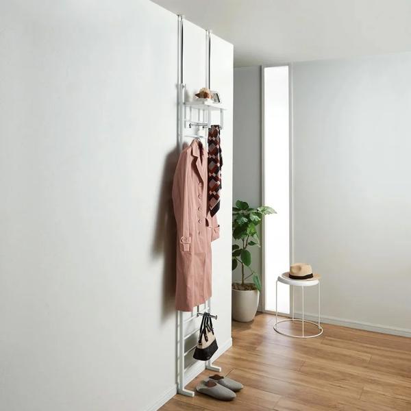 突っ張り式薄型ブティックハンガーシリーズ ハイタイプ 幅65cm 対応天井高200cm-270cm 衣類収納 ハンガーラック パイプハンガー ディノス dinos 人気 おしゃれ使用例：ナチュラル ロータイプ 左から幅40cm、幅95cm省...