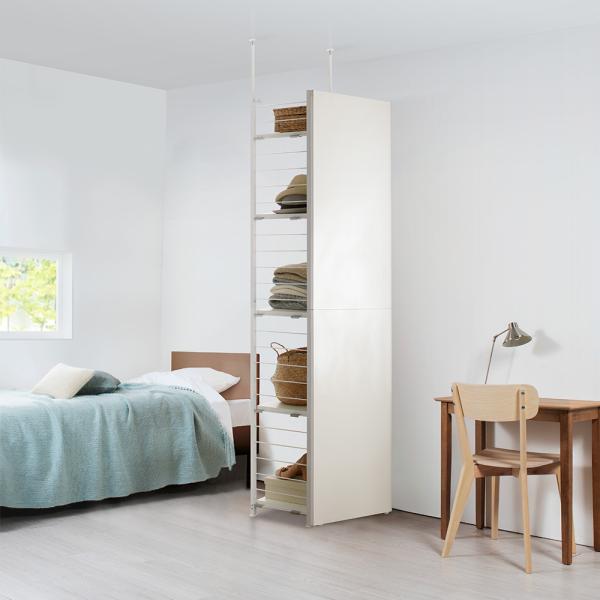 ホワイト間仕切り収納 棚5段タイプ 幅60cm リビング収納 パーテーション 間仕切り ディノス dinos 人気 おしゃれ収納もスペースも思いのまま。収納面とパネル面で手軽にお部屋を間仕切りできる一台二役の間仕切りハンガーラックシリーズ置...