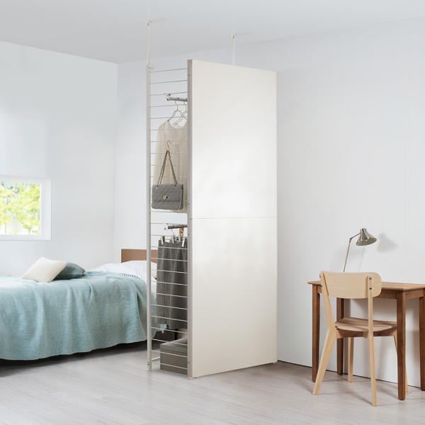 ホワイト間仕切り収納 ハンガー2段タイプ 幅90cm リビング収納 パーテーション 間仕切り ディノス dinos 人気 おしゃれ収納もスペースも思いのまま。収納面とパネル面で手軽にお部屋を間仕切りできる一台二役の間仕切りハンガーラックシリ...