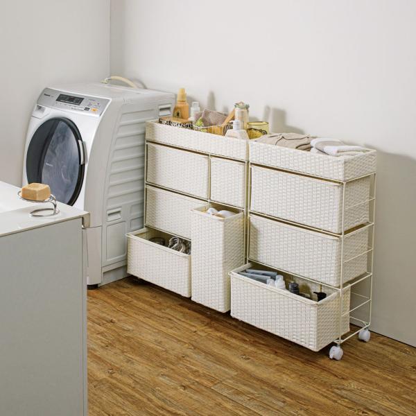 省スペースラタン調ランドリーチェスト 引き出し3杯タイプ 幅49cm奥行28cm高さ80cm トイレ 洗面所 ランドリー収納 洗面所収納 隙間収納 ディノス dinos 人気 おしゃれ奥行スリムだから、通路を塞がずに置ける！●「洗面所に衣類...