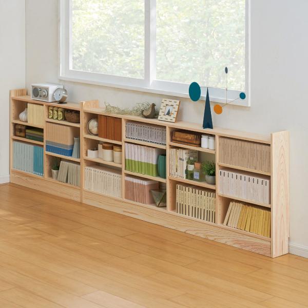 薄型奥行15cm国産東濃檜の天然木頑丈ラック 幅90cm高さ70cm キッチン収納 キッチンカウンター下収納 ディノス dinos 人気 おしゃれ使用例（左から幅150高さ100cm、幅90高さ70cm、幅150高さ70cm）国産天然木の柔...