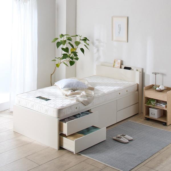 ≪幅76cm・レギュラー長さ205cm≫ 省スペース対応コンパクト収納ベッド 棚付きタイプ（国産ポケットコイルマットレス付き） ベッド 収納付きベッド ディノス dinos 人気 おしゃれ狭くてベッドが置けない＆収納が足りない、お困りごとを...