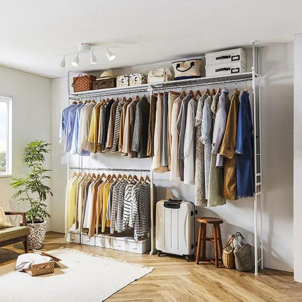 奥行30cm突っ張りハンガー ハイタイプ 幅140cm-250cm 衣類収納 クローゼットハンガー カバー ディノス dinos 人気 おしゃれ壁一面が素敵な大量収納ワードローブに！奥行30cmの薄型タイプの突っ張りハンガーラックです。●ク...