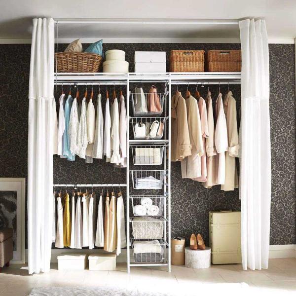 白でカスタマイズするホワイトハンガーシリーズ 上下・左右カーテン付き バスケット付き・ハイタイプ（高さ218cm-280cm・幅170cm-238cm） ディノス dinos 人気 おしゃれカーテン・バスケット付き ハイタイプお部屋の雰囲気...