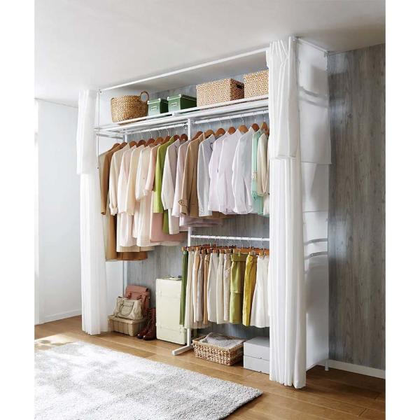 白でカスタマイズするホワイトハンガーシリーズ 上下・左右カーテン付き バスケットなし・ハイタイプ（高さ218cm-280cm・幅137cm-230cm） ディノス dinos 人気 おしゃれカーテン付き・バスケットなし ハイタイプお部屋の雰...