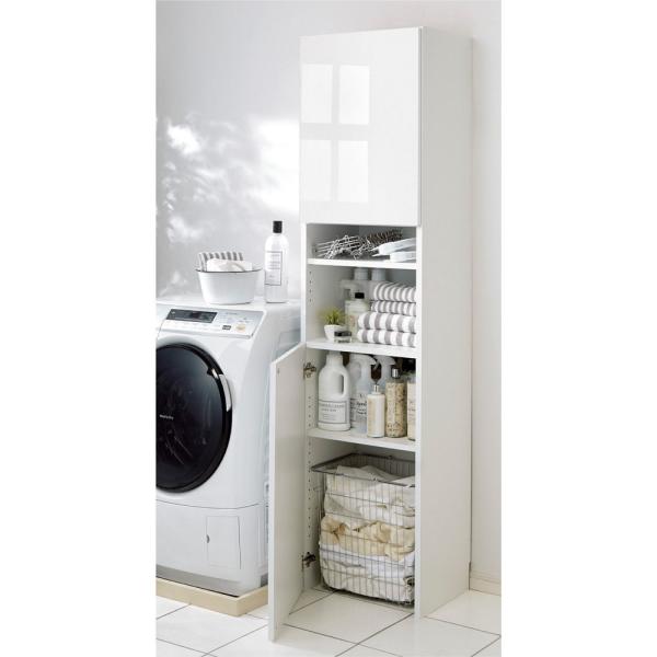 組立不要 出し入れしやすい（自由に使える）光沢仕上げ快適収納庫 幅45奥行35cm トイレ 洗面所 ランドリー収納 洗面所収納 隙間収納 ディノス dinos 人気 おしゃれ光沢感が美しい収納庫。多彩な収納力で様々なものがスッキリ入ります。...