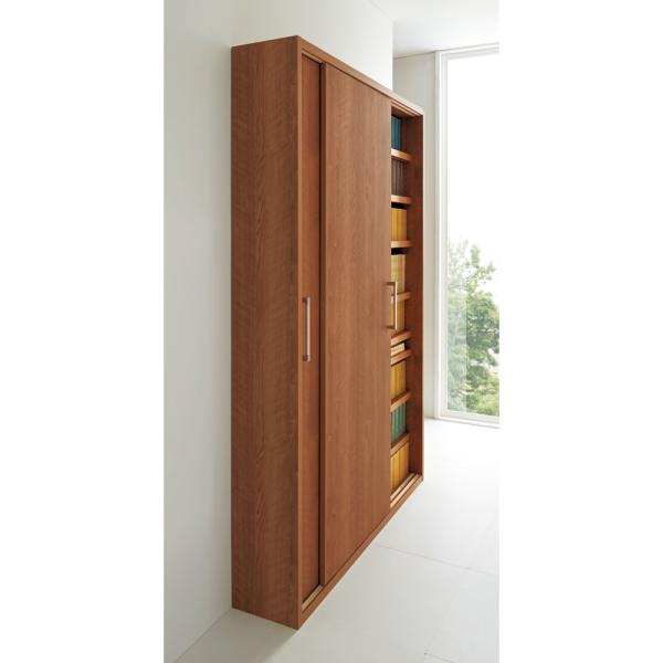 天然木調引き戸本棚 ハイタイプ 幅115cm奥行25cm 本棚 ラック シェルフ CD DVDラック ディノス dinos 人気 おしゃれ〜優しい色合いと木目調が魅力〜開閉に場所をとらない引き戸式の本棚です。頑丈棚板で、省スペースで大量収納...