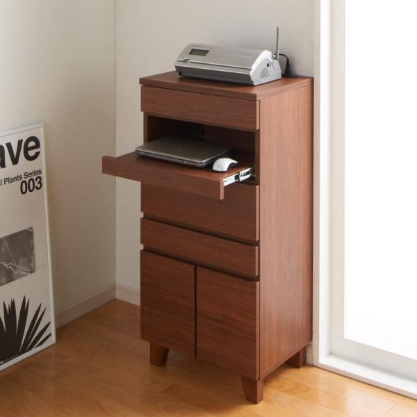 プリンターも置けるオールインワン収納引き出しFAX台 幅45cm リビング収納 台 ラック ディノス dinos 人気 おしゃれこの1台でリビングを整理整頓。　スライドテーブルでパソコンデスクにもなるファックス台。すっきりしたデザインで多様...