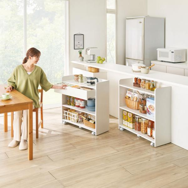 隠せるカウンター下収納 小引き出しタイプ 幅79高さ80cm 机 サイド 脇机  爆買 ディノス dinos 人気 おしゃれクルッと裏返せばサッと目隠し背面まできれいな化粧仕上げの隠しキャスター付きの収納庫。ワゴン感覚で簡単に移動することが...