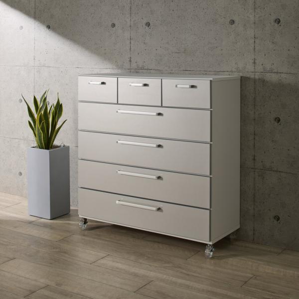 キャスター付きモダンクローゼットチェスト 5段・高さ105cm幅100cm トイレ 洗面所 ランドリー収納 洗面所収納 隙間収納 ディノス dinos 人気 おしゃれシルバー　写真は5段・高さ105cm幅100cmタイプ海外インテリアを彷彿...