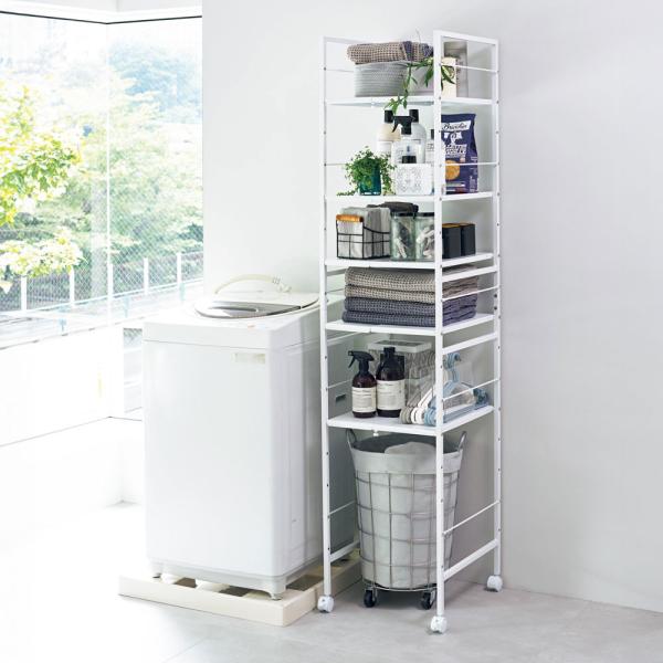 幅が伸縮するすき間ラック ワイドタイプ 幅27.5cm-42.5cm奥行49.5cm高さ180cm トイレ 洗面所 ランドリー収納 洗面所収納 隙間収納 ディノス dinos 人気 おしゃれ洗面所の無駄なスキマを充実の収納スペースに◆洗濯機...
