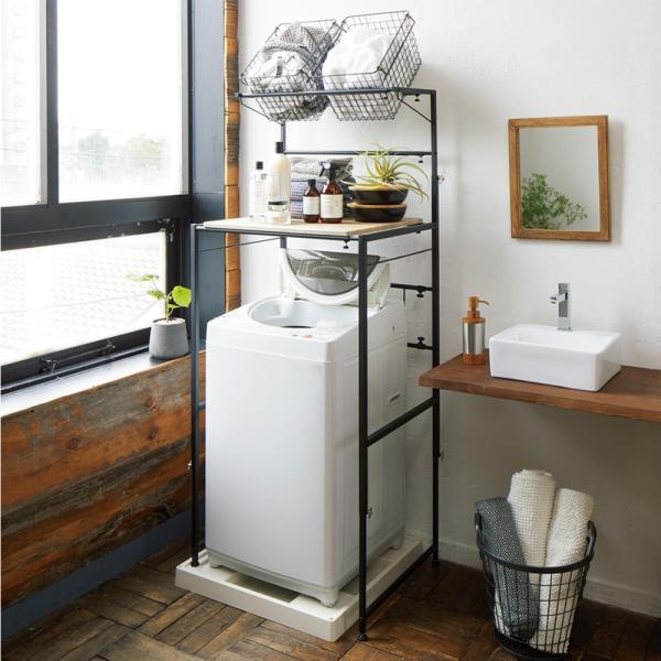 天井が低くても置けるカフェスタイルランドリーラック 棚1段バスケット2個 高さ167-217cm 洗濯用品 物干し 洗濯機ラック ランドリーラック ディノス dinos 人気 おしゃれブルックリンテイストを取り入れたカフェスタイル●インダス...