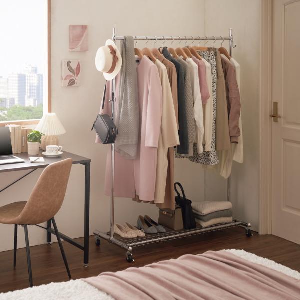 プロ仕様 棚付き頑丈ハンガーラック 幅120cm 衣類収納 ハンガーラック パイプハンガー ディノス dinos 人気 おしゃれハンガーでもう失敗したくないという方におすすめ●ディノスのハンガーラックで人気のプロ仕様頑丈ンガーに棚付きタイプ...