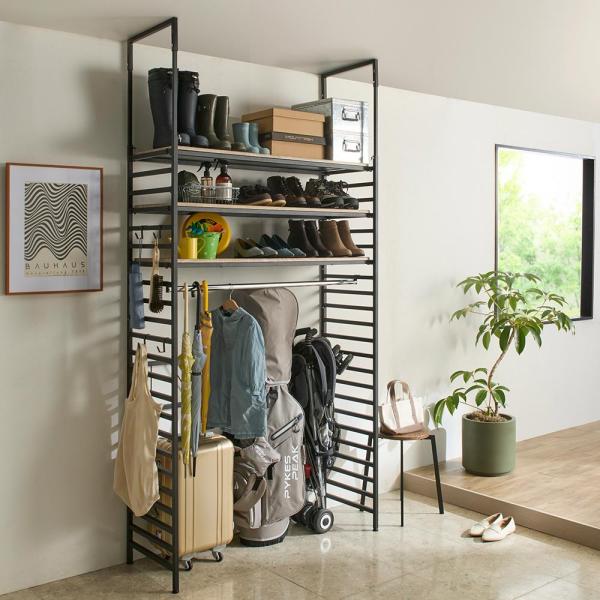 ブルックリンハンガーラック 幅120cm 棚3枚・ハンガー1段タイプ 衣類収納 コートハンガー コート掛け ディノス dinos 人気 おしゃれ写真左から棚3枚ハンガー1段・幅90cmタイプ、棚1枚ハンガ―2段・幅90cmタイプ機能とデザイ...