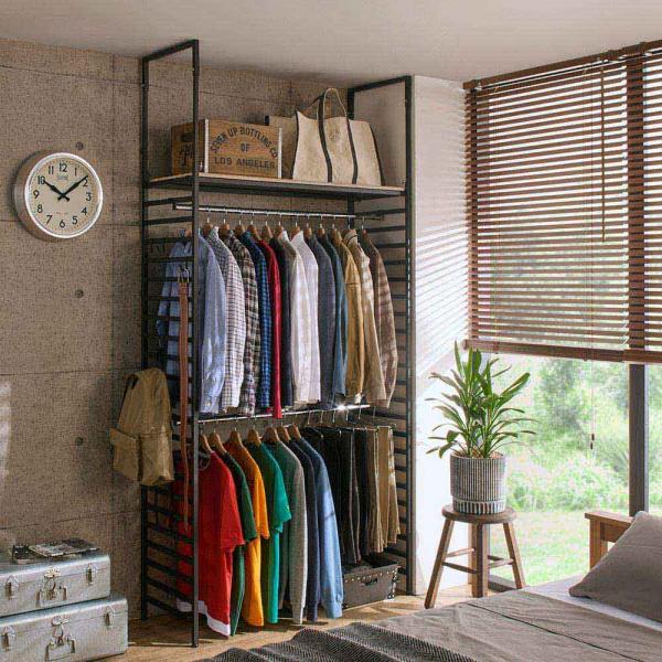 ブルックリンハンガーラック 幅120cm ハンガ―2段・棚1枚タイプ 衣類収納 コートハンガー コート掛け ディノス dinos 人気 おしゃれ写真左から棚3枚ハンガー1段・幅90cmタイプ、棚1枚ハンガ―2段・幅90cmタイプ機能とデザイ...