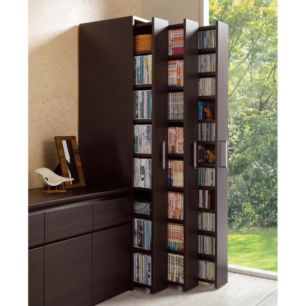 1cmピッチ スライド式すき間収納ワゴン 8段3列セット （DVD収納＆コミック漫画本×2・CD収納用×1） 本棚 ラック シェルフ CD DVDラック ディノス dinos 人気 おしゃれすき間を有効活用！1cmピッチ可動棚板で、あふれる...