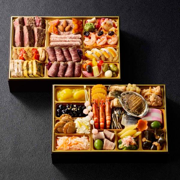 「銀座ポルトファーロ」×「銀座花蝶」 特製和洋おせち二段重 （3人前） お惣菜 おせち  ディノス ディノス dinos 人気 おしゃれ銀座の名店がコラボで贈る至福の和洋折衷おせちが誕生しました。「ポルトファーロ」ならではのサーロインステー...