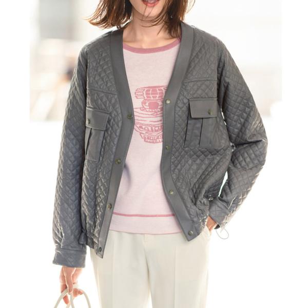 THINDOWN（シンダウン） レザー調キルトジャケット ファッション ジャケット  爆買 ディノス dinos 人気 おしゃれ 30代 40代 50代 60代 レディース―感度の高い配色で見せる微糖カジュアル―どんな装いもセンスが高まる表...