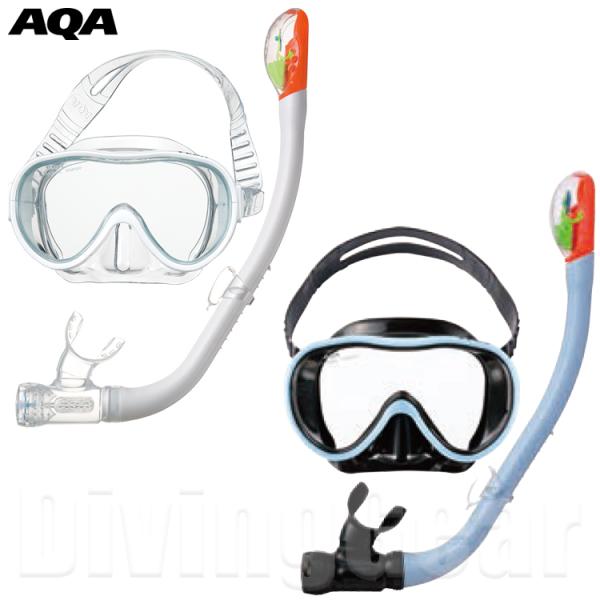 スノーケリングアイテムで人気のAQA(エーキューエー)の大人女性向けスノーケリング2点セット(マスク＆スノーケル)！女性的な柔らかな丸みを帯びたデザインを持つマスクは装着した際の見栄えも綺麗に演出します。レンズには熱強化レンズを使用し衝撃に...