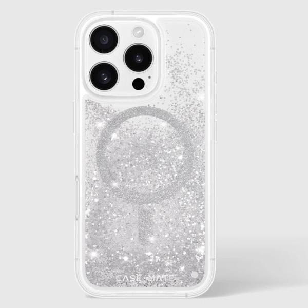 Case-Mate（ケースメイト）のWaterfall Silverは、動くたびにキラキラと舞うシルバーグリッターが特徴の、iPhone16 ProMax用 MagSafe対応スマホケースです。透明な液体と銀のラメが、まるで滝のように流れ、...