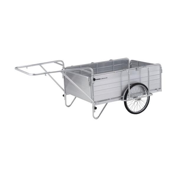 最大積載質量150kgの大型タイプのリヤカー。 頑丈な中空支柱の軽量設計で、収納・運搬もラクラクこなせます。 使用しない時はワンタッチで折りたため、コンパクトに収納できるリヤカーです。 四方を板で囲ってあるため、小さなものでも運搬中に落とす...