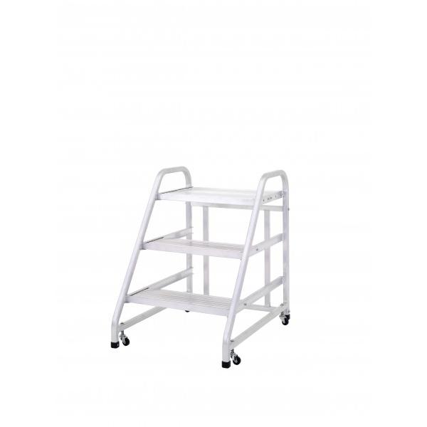 ■特長 移動が楽なスプリングキャスターを装備した作業台です。 女性や高齢者の方にも昇降しやすい、踏ざん間隔250mmです。  ■用途 公共施設（図書館など）、事務所、店舗内の作業に最適です。  ■仕様 最大使用質量(kg):100 天板高さ...