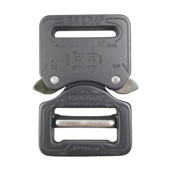 ■特長 プロスペックの強力なバックルです。 ワンタッチでロックでき、ワンタッチで解除できます。 過酷な環境下でも性能を発揮できます。  ■用途 ハーネスなどの締め付け用。  ■仕様 色：マットブラック オス形状：自在 メス形状：固定 適応ベ...