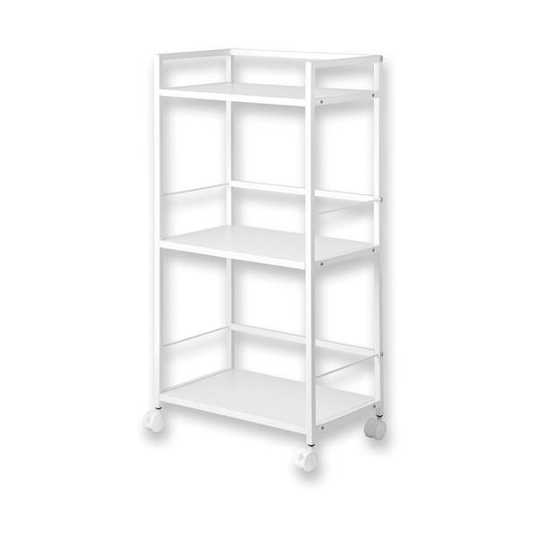 ■特長 デスクサイドでたっぷり収納できる3段のワゴンです。  ■仕様 間口(mm):450 奥行(mm):280 高さ(mm):875 色:ホワイト キャスター径(mm):40 耐荷重(kg/段):【天板】各10 段数(段):3 ■付属品 ...